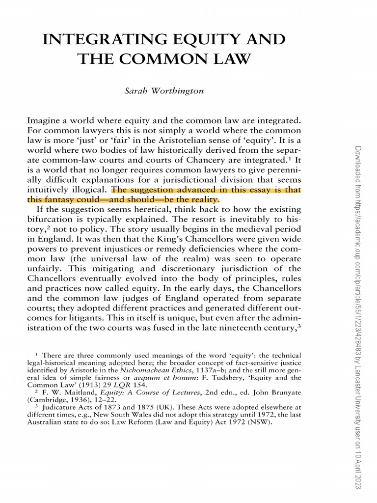 Integrating Equity and The Common Law: Sarah Worthington | PDF | Equity ...