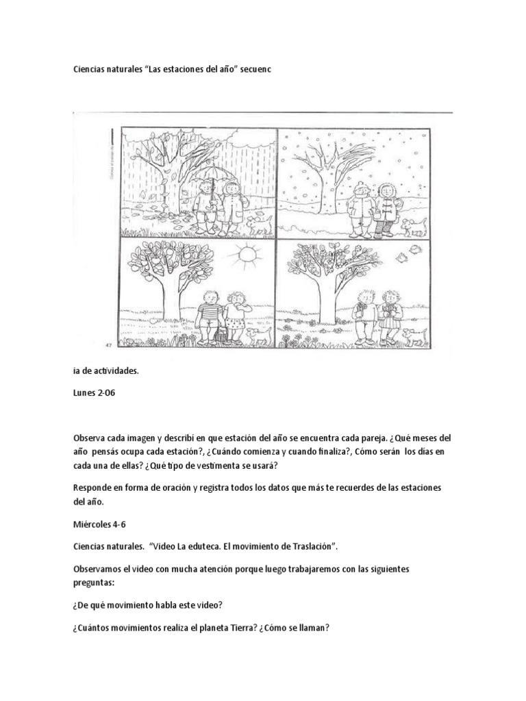 Secuencia de Actividades para Naturales Las Estaciones | PDF