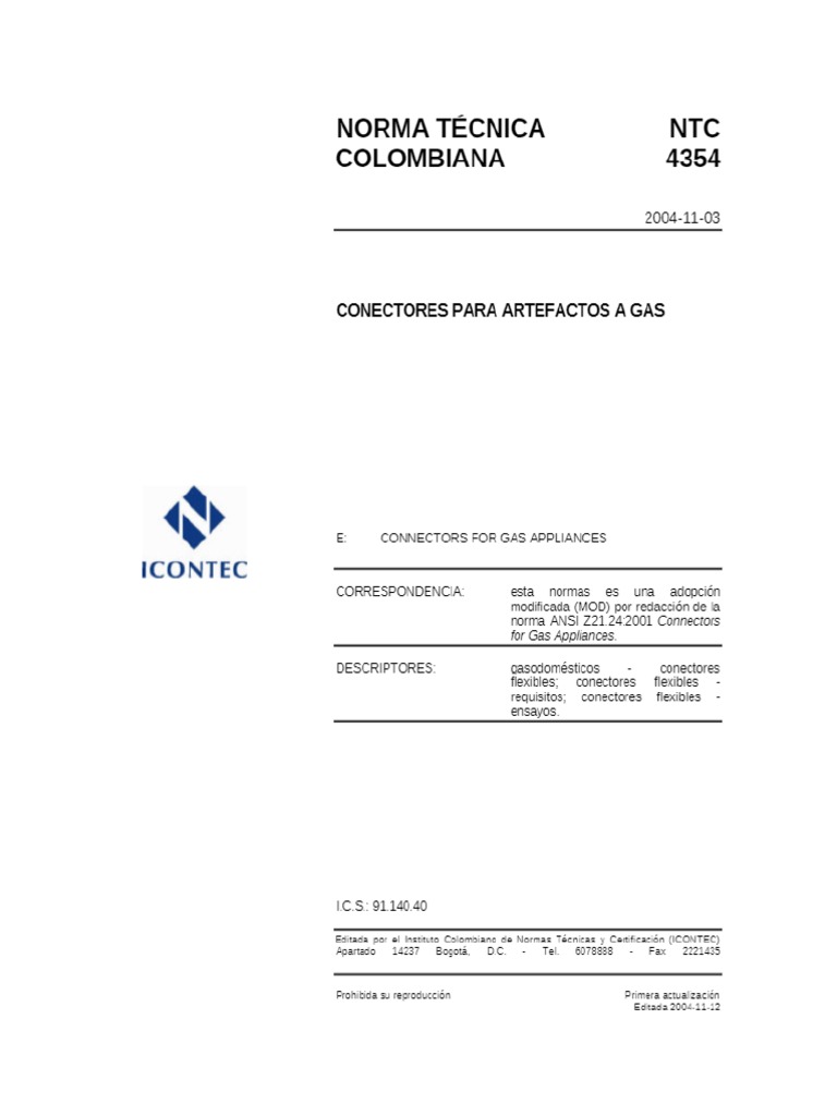 NTC 4354 - Conectores para Artefactos A Gas | PDF