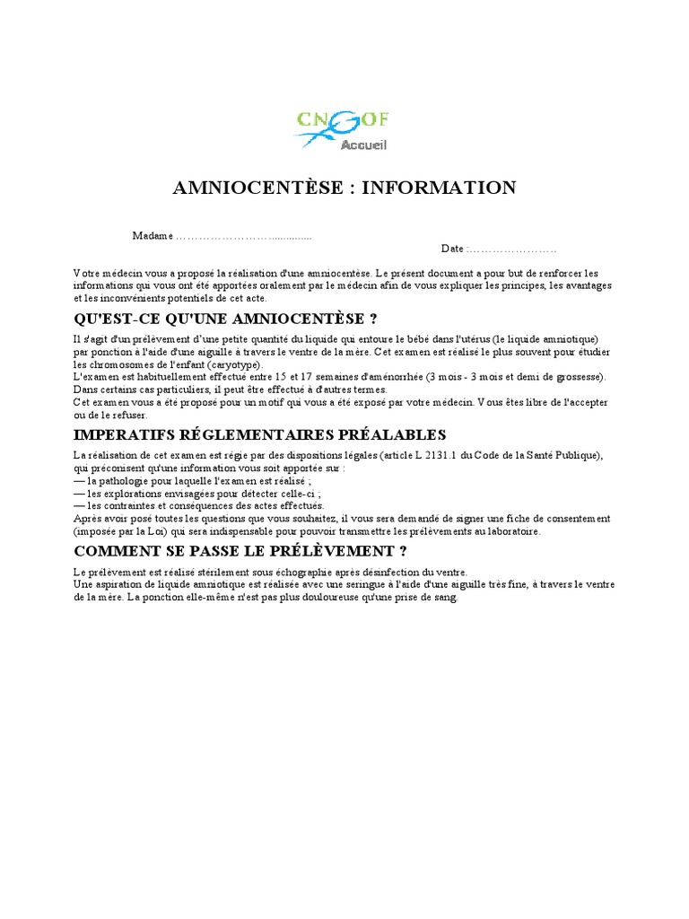 Amniocentèse : Informations essentielles | PDF | Fausse couche ...