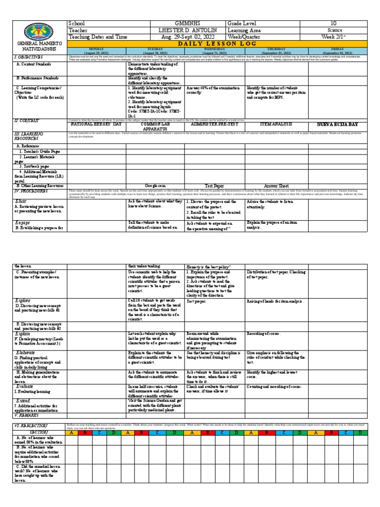Grade 10 Science Lesson Plan | PDF | Learning | Teachers