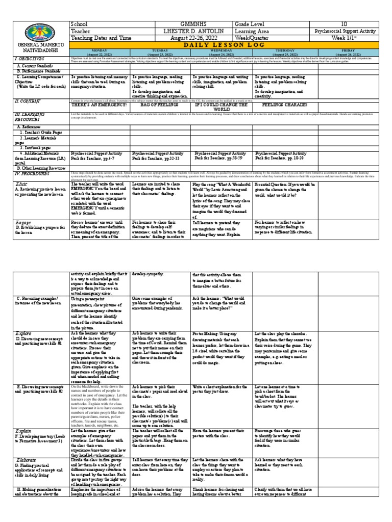 DLL in Science 10 (Week 1) | PDF | Learning | Teachers