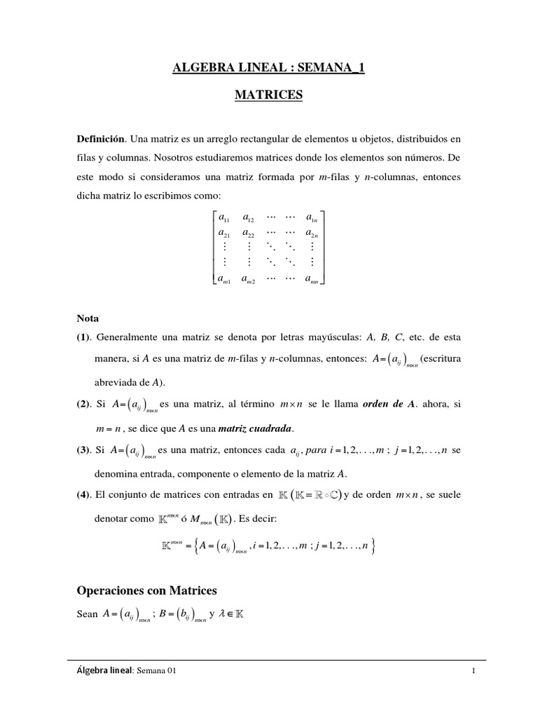 Introducción a las matrices: definiciones, operaciones y propiedades básicas | PDF | Matriz ...