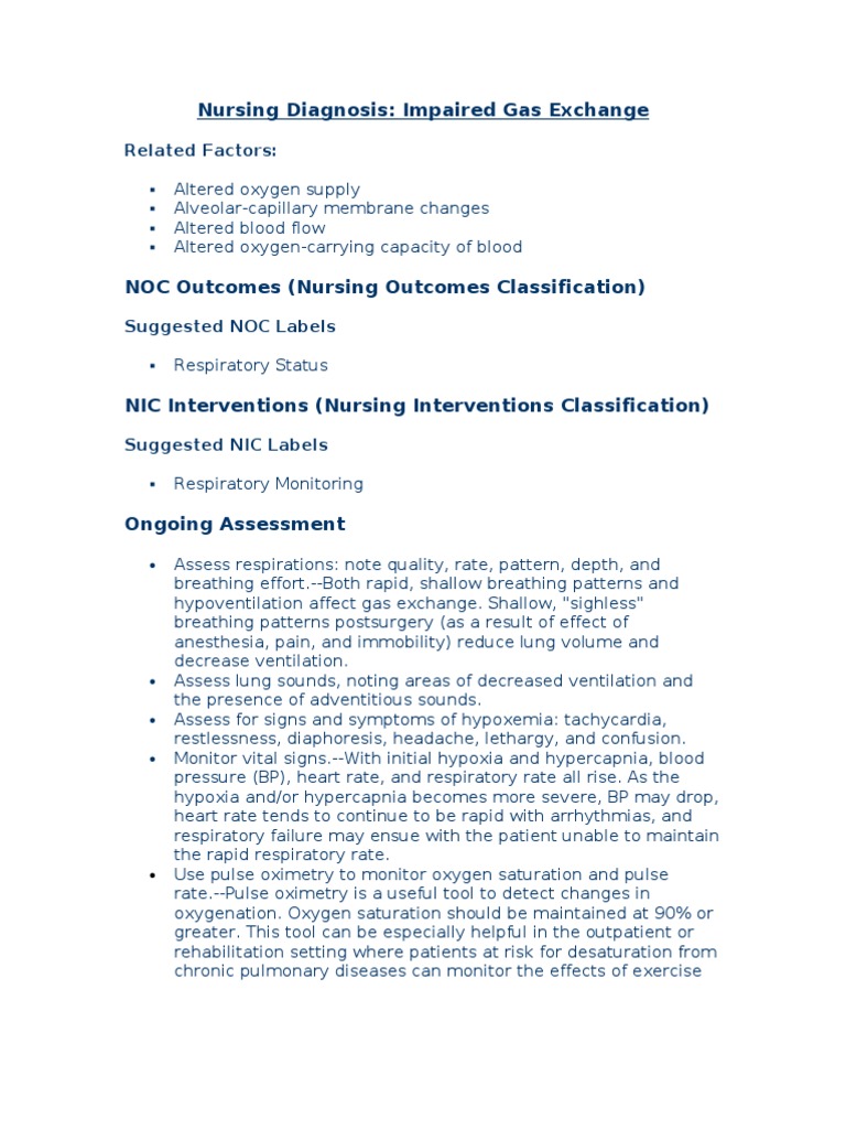 Impaired Gas Exchange | PDF | Hypoxia (Medical) | Respiratory System