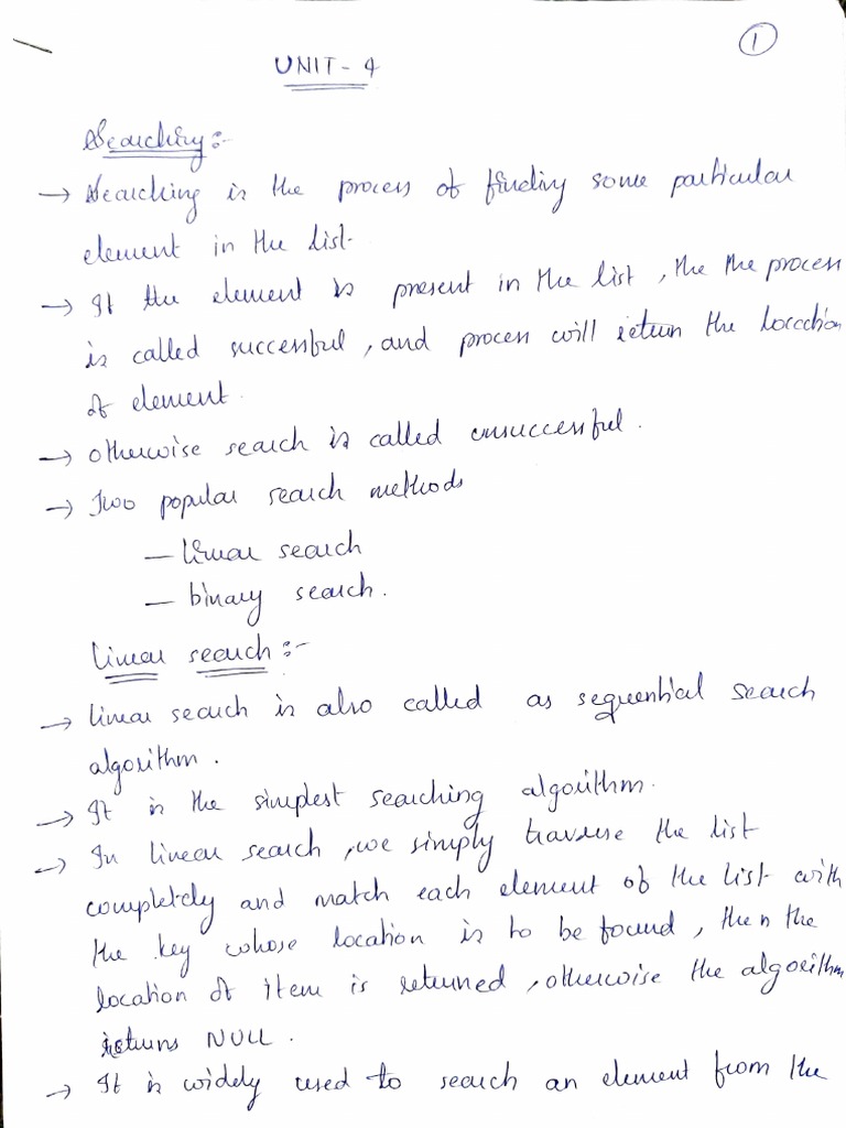 Data Structures Hand Written Notes On Searching, Hashing and Sorting | PDF