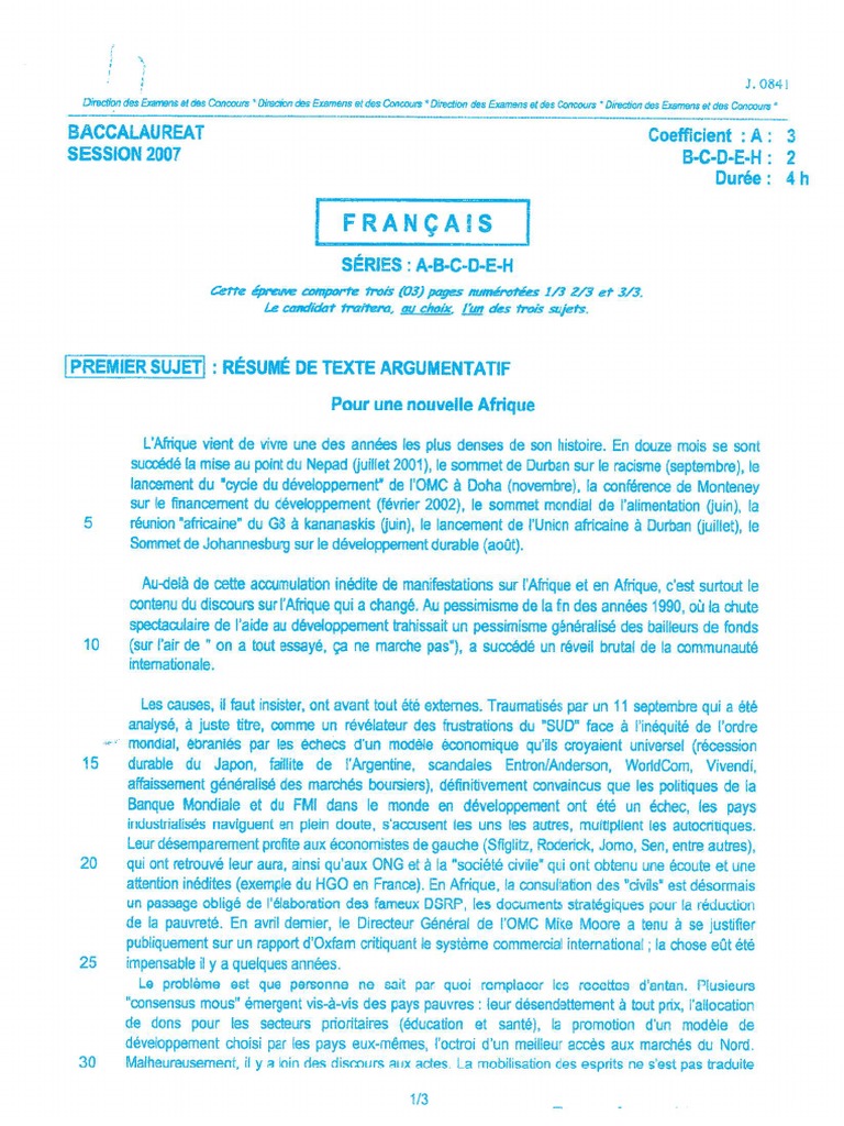 Bac A B C D e H Fran 2007 | PDF