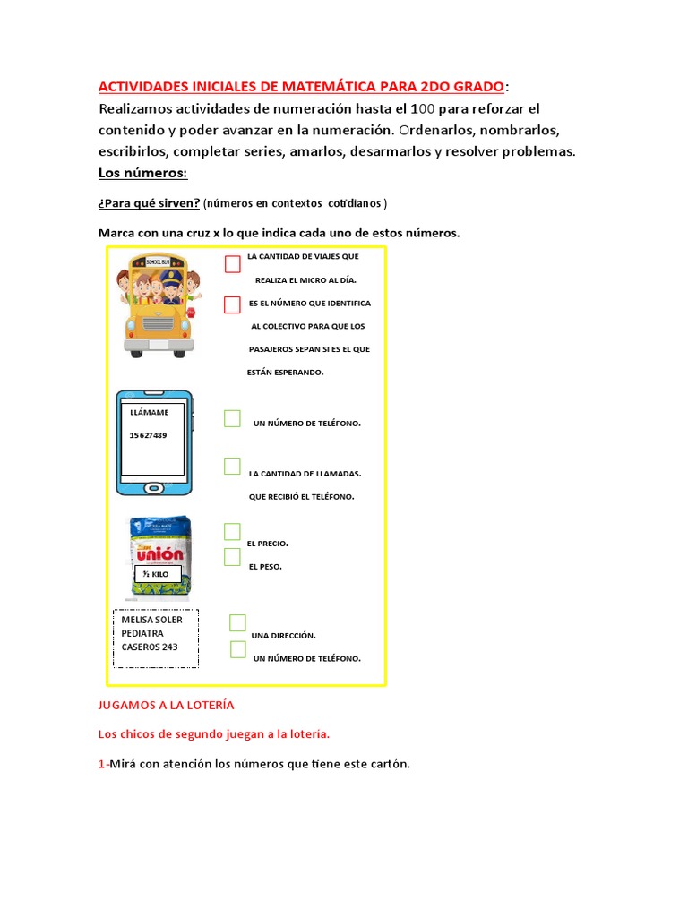 Actividades Iniciales de Matemática para 2do Grado 2022 | PDF