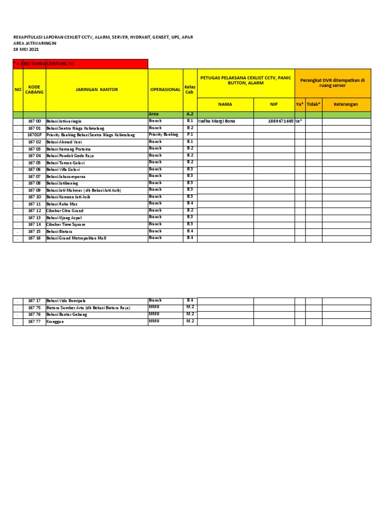 167 Rekap Laporan Ceklist CCTV Apar Hydrant Ups Server Genset | PDF