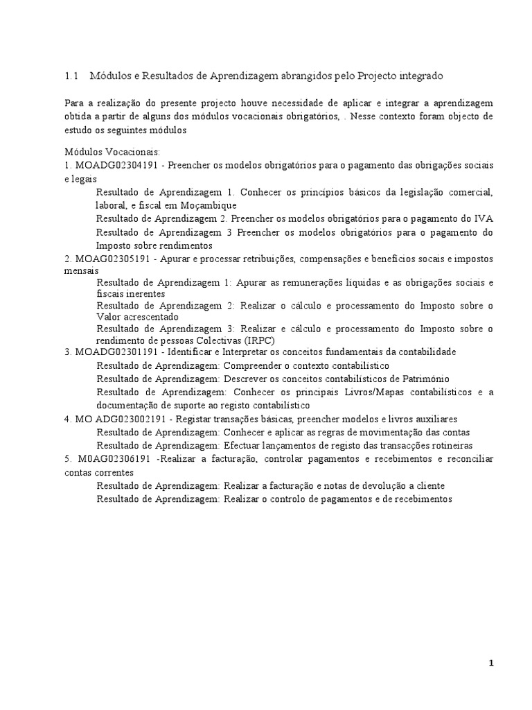 Modulos Do Projecto Integrado | PDF