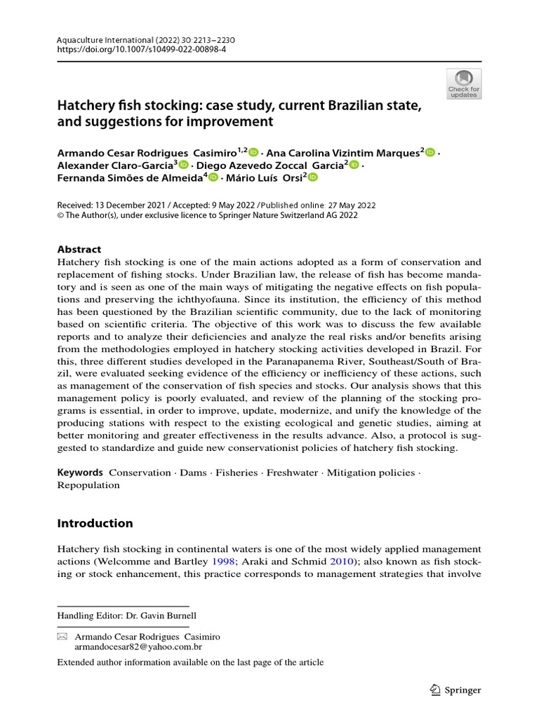 Hatchery Fish Stocking: Case Study, Current Brazilian State, and ...