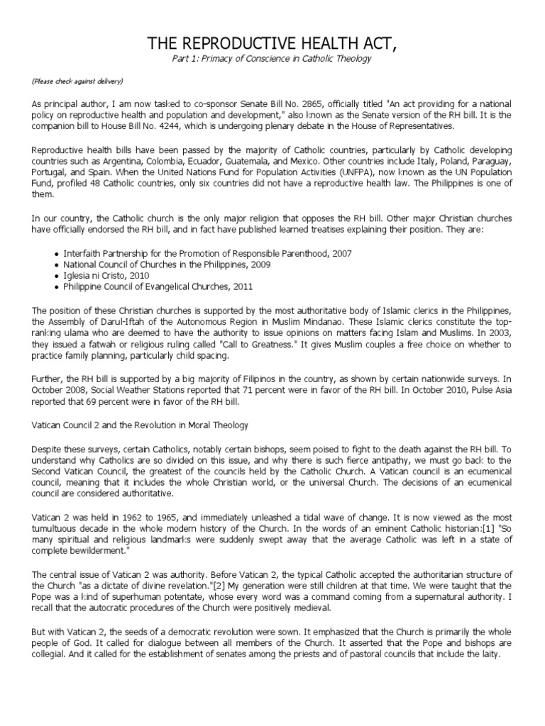 The Reproductive Health Act | PDF | Catholic Church | Second Vatican ...