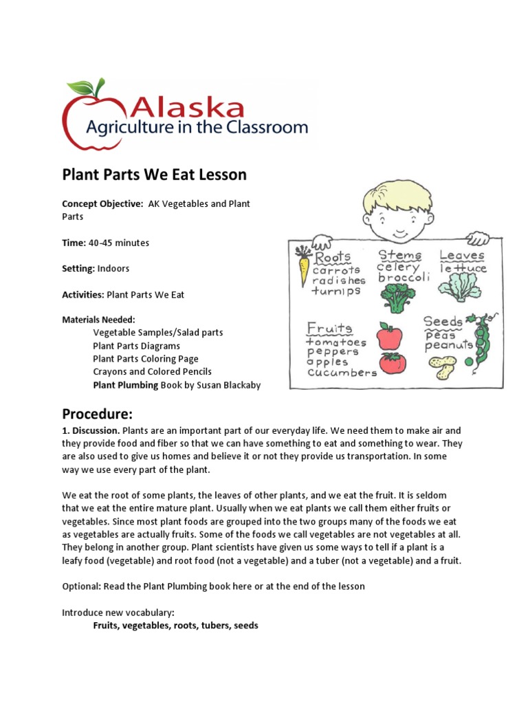 Plant Parts We Eat Lesson | PDF | Fruit | Vegetables