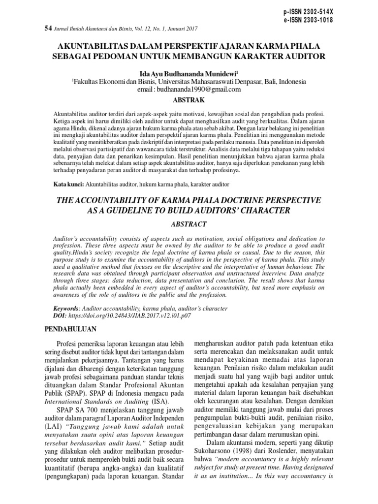 Akuntabilitas Dalam Perspektif Ajaran Karma Phala Sebagai Pedoman Untuk Membangun Karakter ...