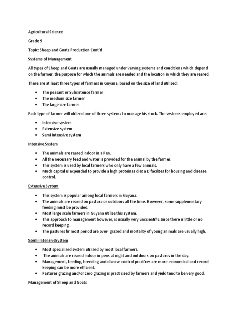 Grade 9 Notes | PDF | Sheep | Goat