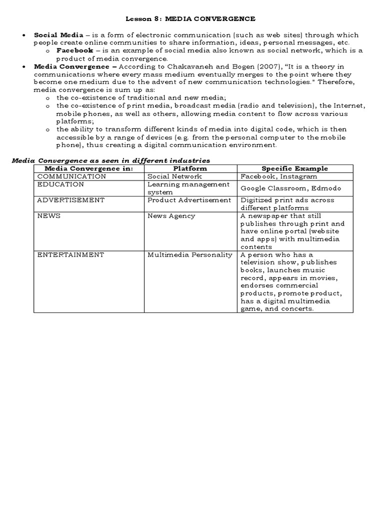 Lesson 8 (10) - Media Convergence | PDF | Mass Media | Technological ...