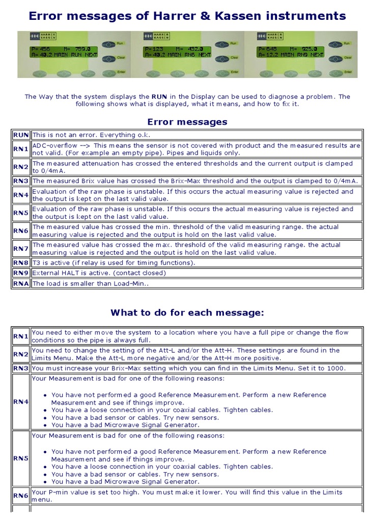 Error Message Diagnostics and Troubleshooting for Harrer & Kassen Instruments | PDF | Electronic ...