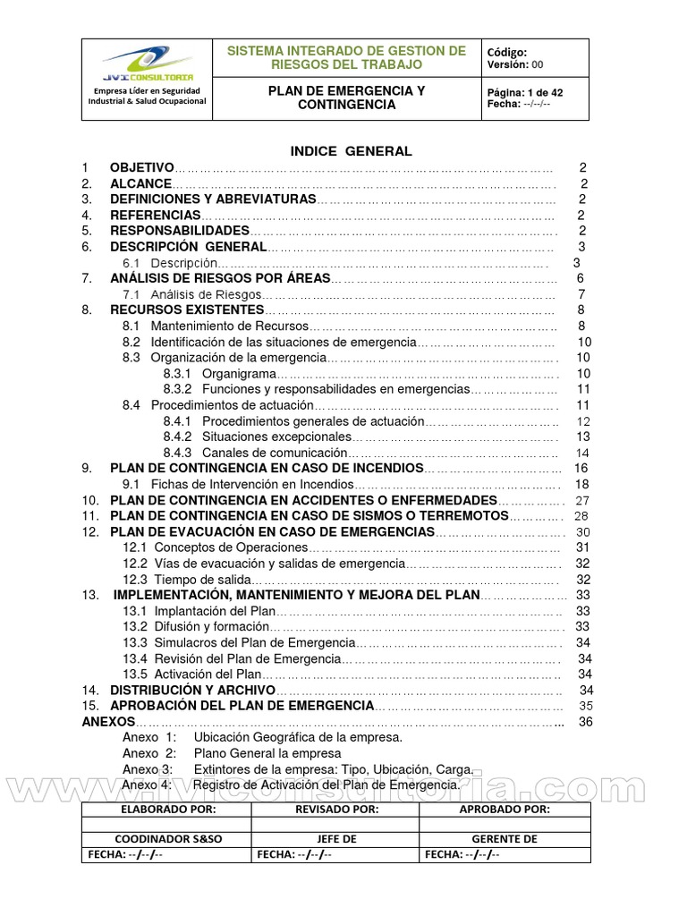 Plan de emergencia y contingencia de Empresa Líder en Seguridad Industrial y Salud Ocupacional ...