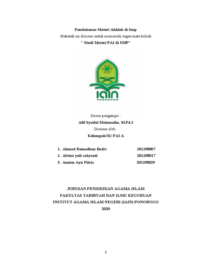 Pendidikan Akhlak di SMP | PDF