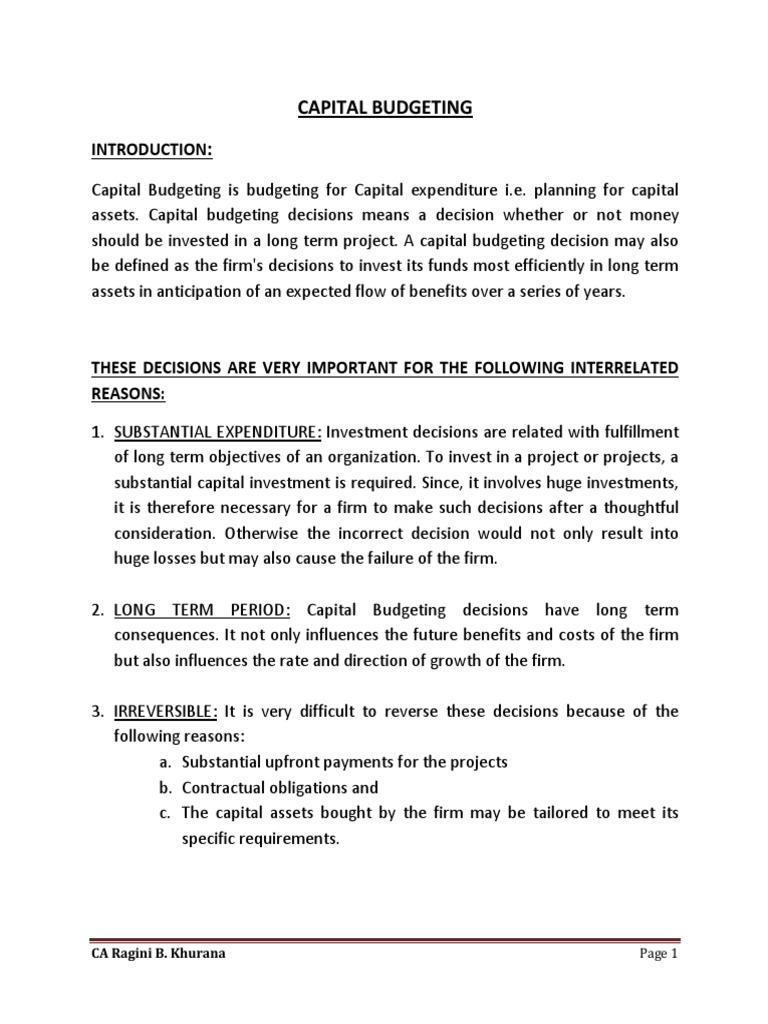 Capital Budgeting Notes (MBA FA - 2023) | PDF | Internal Rate Of Return ...