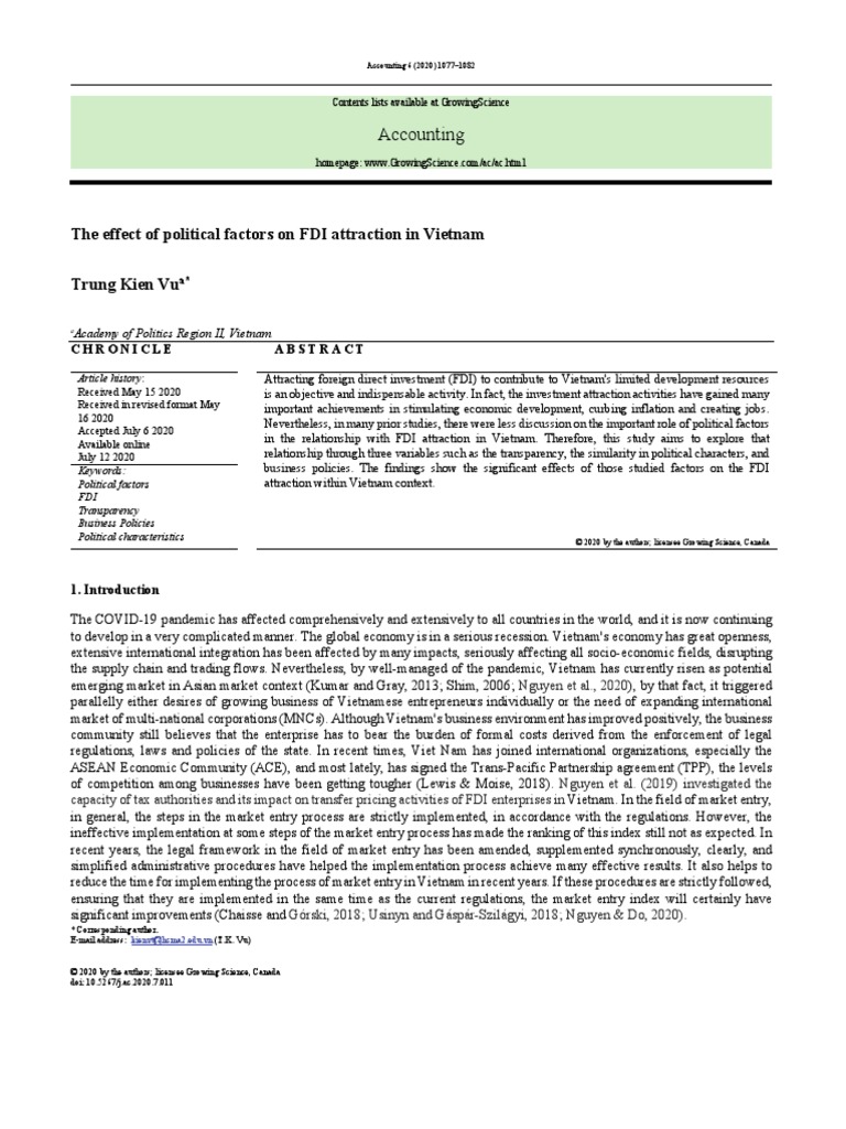 The Effect of Political Factors On FDI Attraction | PDF | Finance ...