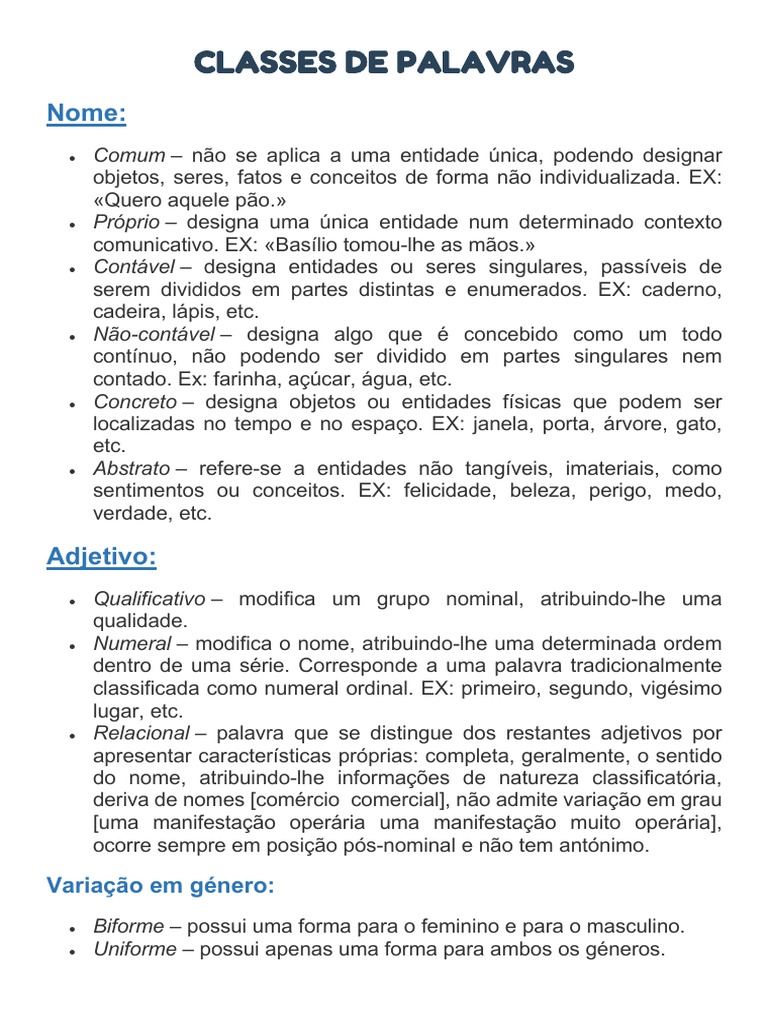Classes de Palavras | PDF | Pronome | Linguística