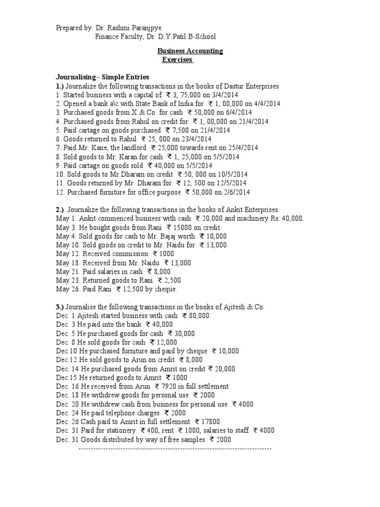 Accounting Fundamentals Journal Entries Exercises Pdf Banking Financial Services