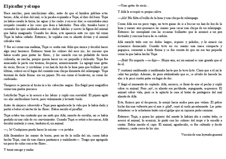 LEYENDA - El Picaflor y El Sapo | PDF