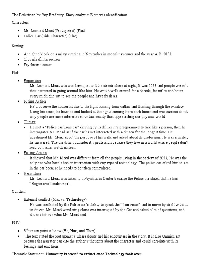 Analysis of "The Pedestrian" by Bradbury | PDF | Narration