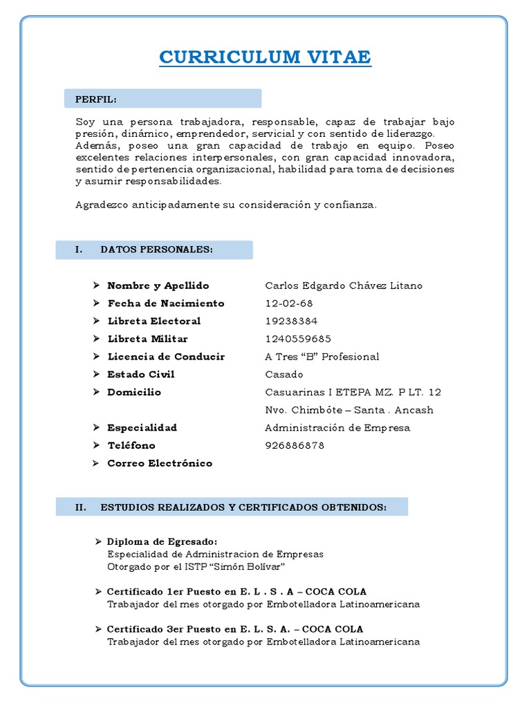 CV Carlos Edgardo | PDF | Pequeñas y medianas empresas | Negocios ...
