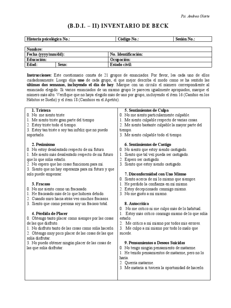 Inventario de Beck II - BDI 2 PDF | PDF