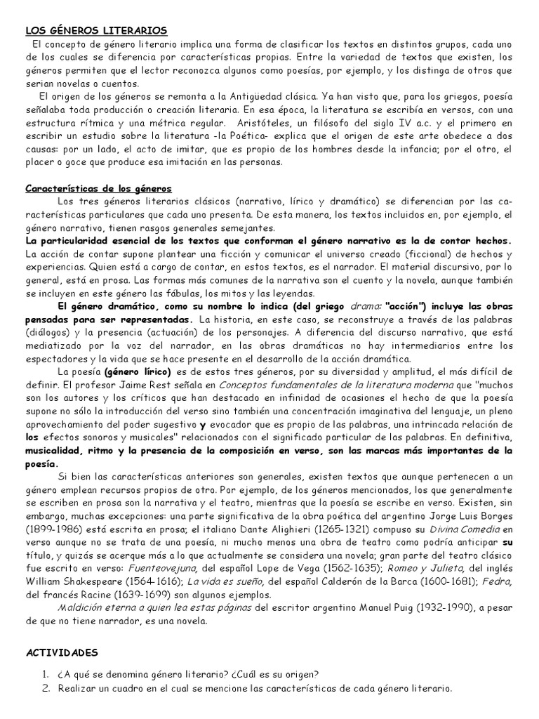 Clasificación de géneros literarios | PDF | Poesía | Prosa