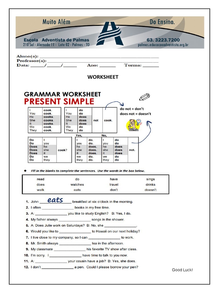 Worksheet: Good Luck! | PDF