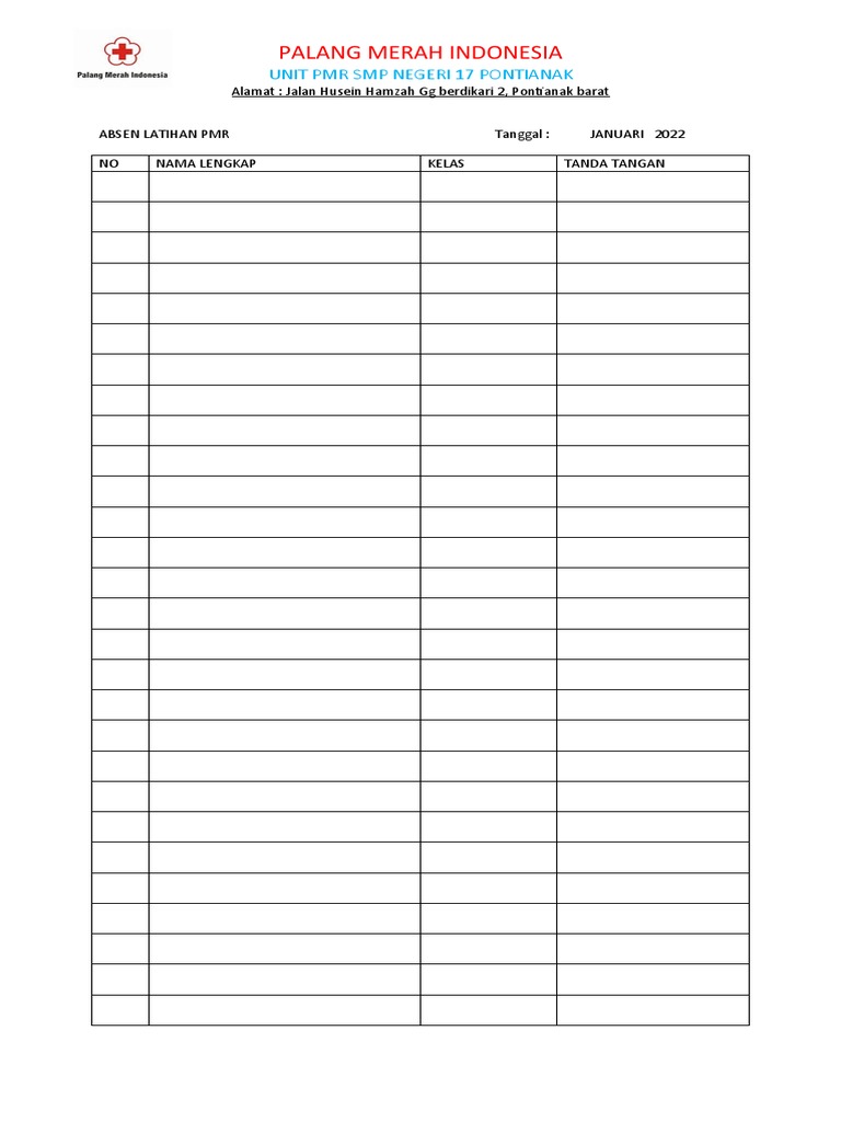 ABSEN LATIHAN PMR Tanggal | PDF