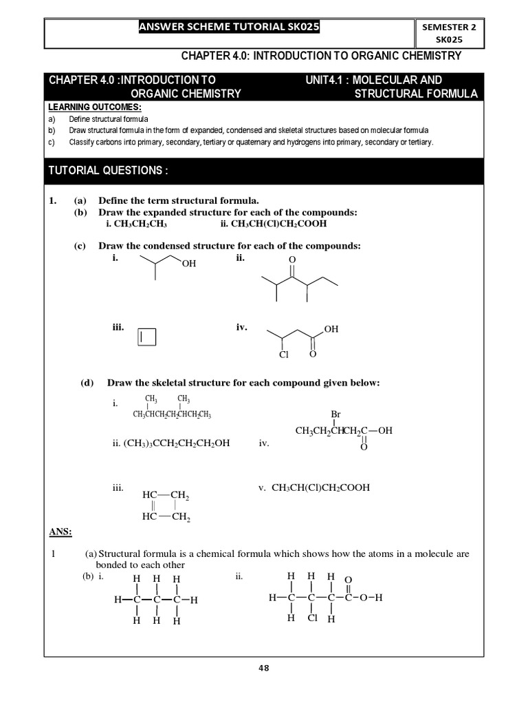 Answer Scheme Tutorial Sk025: Chapter 4.0: Introduction To Organic ...