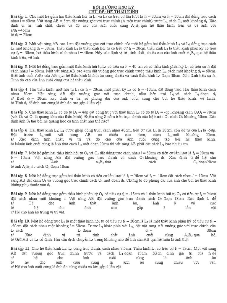 BD HSG CHỦ ĐỀ THẤU KÍNH 11 | PDF