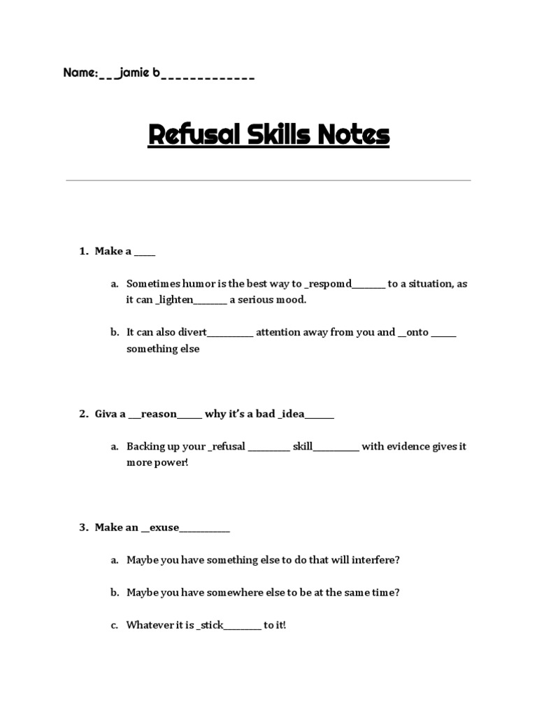 REFUSAL SKILLS (Fillable Notes) | PDF