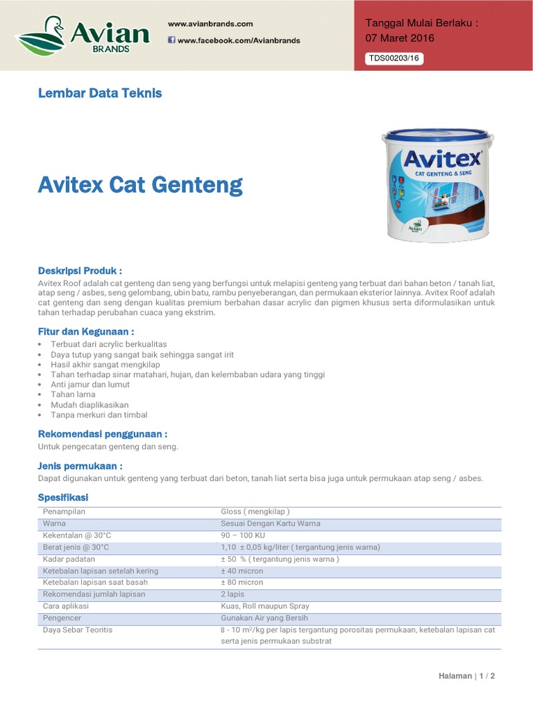 Avian Avitex Cat Genteng | PDF