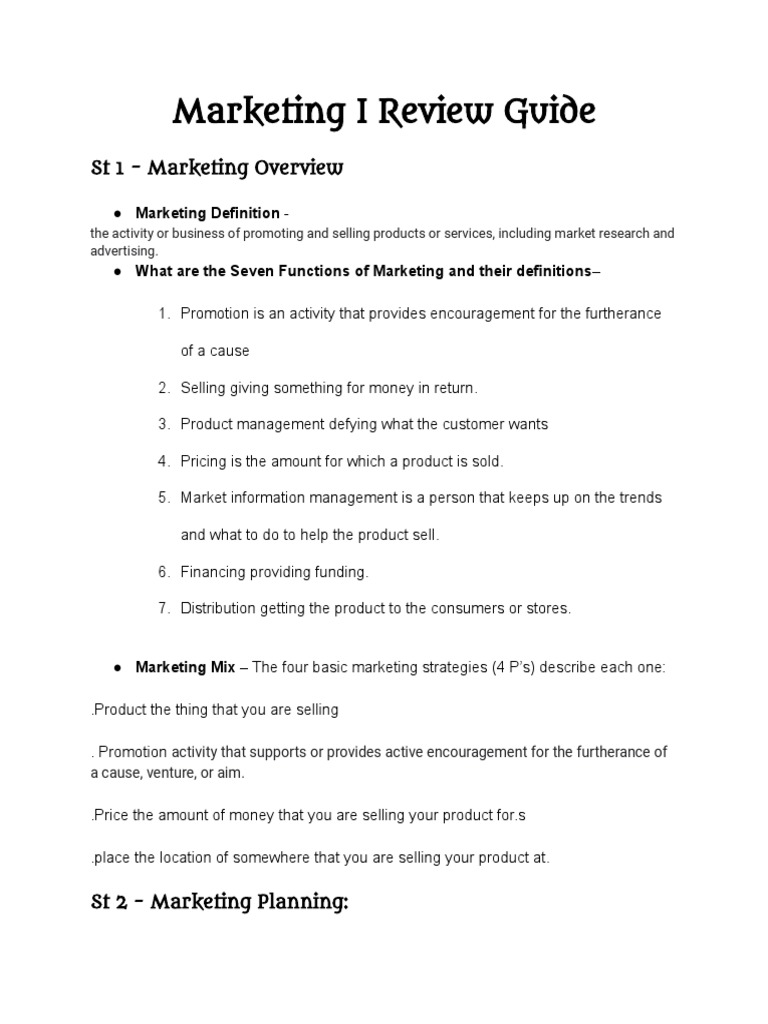 Comprehensive Marketing Review Guide | PDF | Marketing | Sales