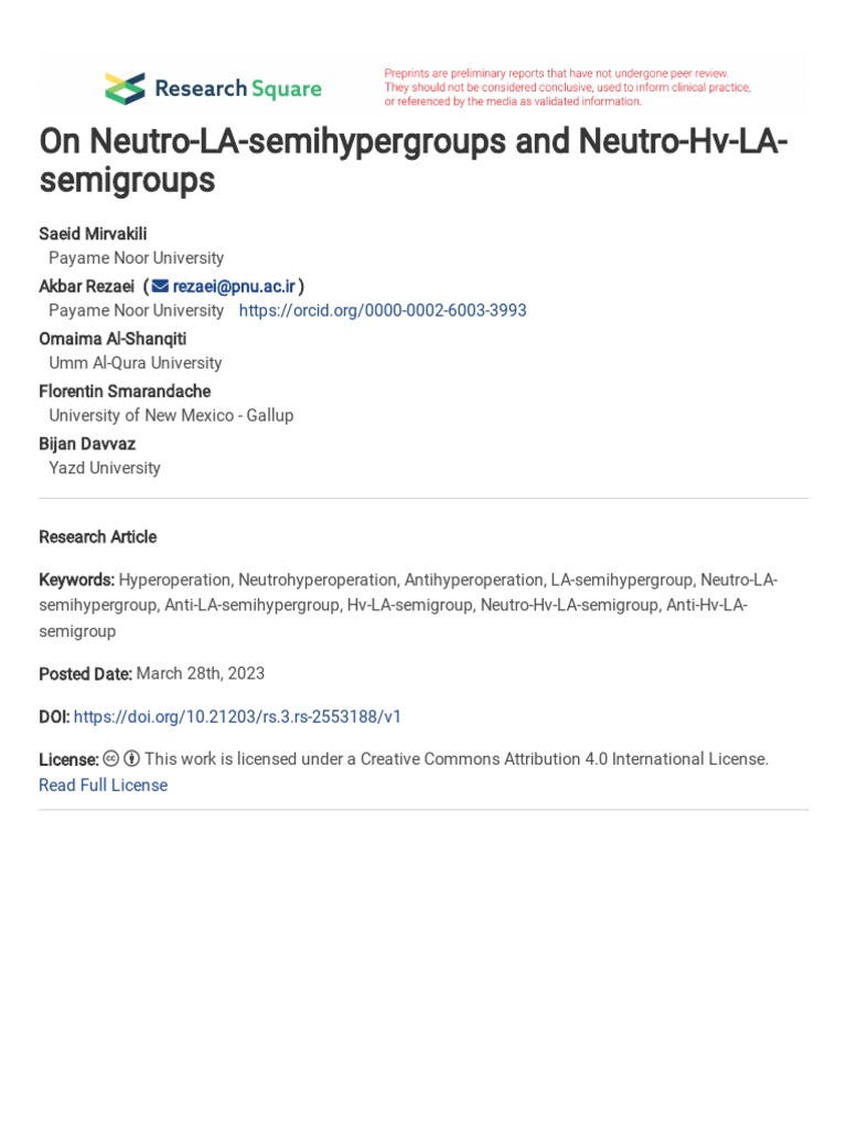 On Neutro-LA-semihypergroups and Neutro-Hv-LA-semigroups | PDF | Field (Mathematics ...