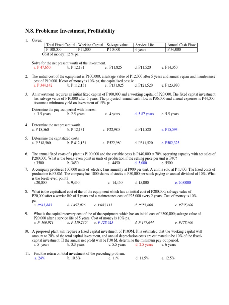 N8 Investment Profitability Analysis. REv AQ CX | PDF | Depreciation ...