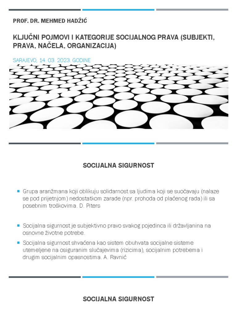 Ključni Pojmovi I Kategorije Socijalnog Prava (Subjekti, Prava, Načela, Organizacija) | PDF