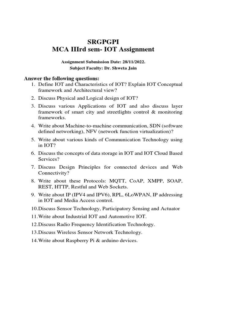 MCA III-IoT Assignment Nov 2022 | PDF