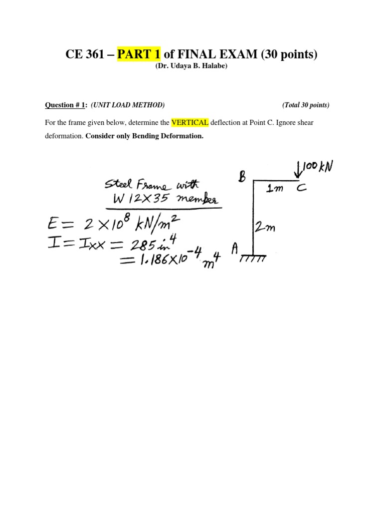 CE 361 EXAM – PART 1 of FINAL EXAM (Summer 2020) | PDF