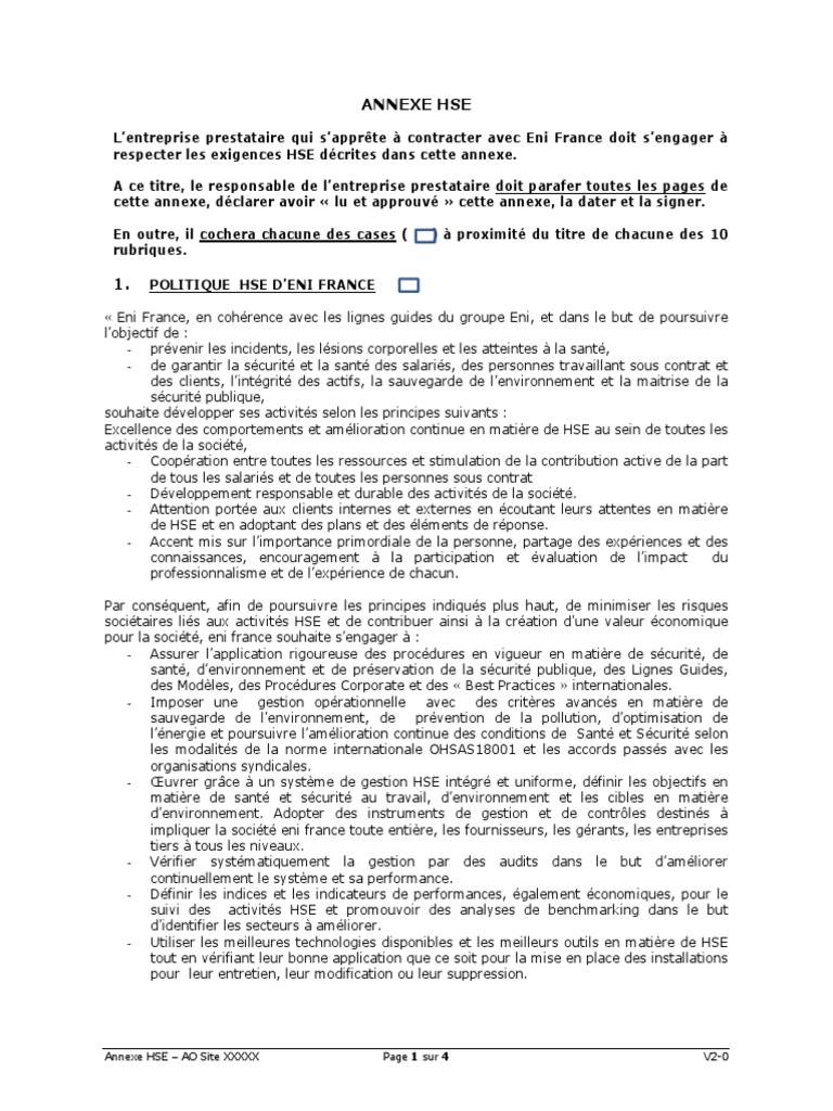 Politique HSE d'Eni France | PDF | Sécurité | Prophylaxie