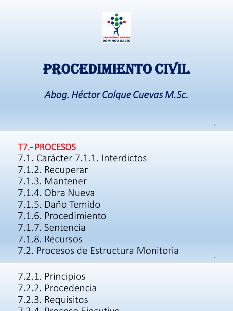 Procedimiento Civil, Tema 7, Procesos | PDF | Sentencia (ley ...
