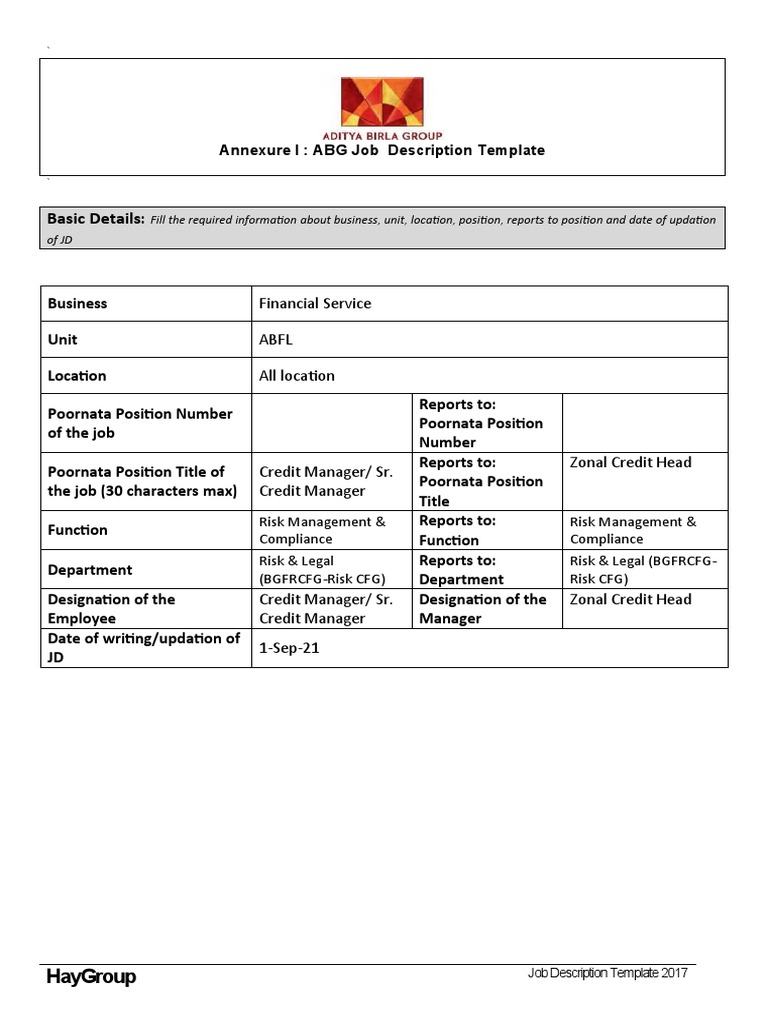 SeamEx - Guidelines - Jod Description - Credit Manager Sr. Credit ...