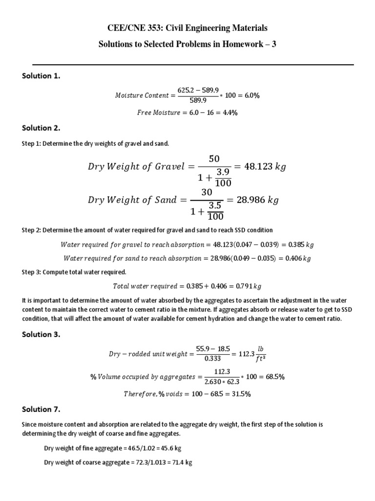CEE/CNE 353: Civil Engineering Materials Solutions To Selected Problems ...