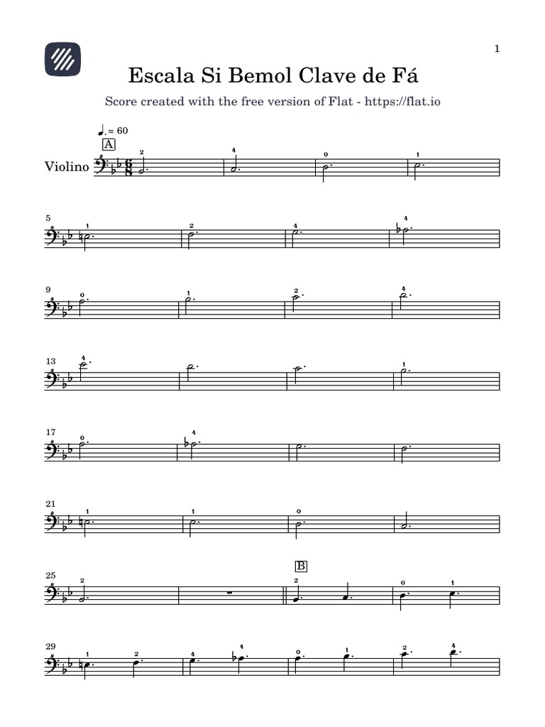 Escala Si Bemol Clave de Fá - 20230713020713 | PDF