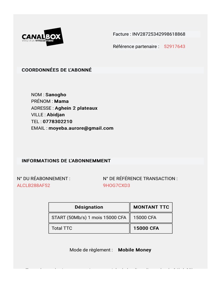 Facture Internet Mensuelle | PDF