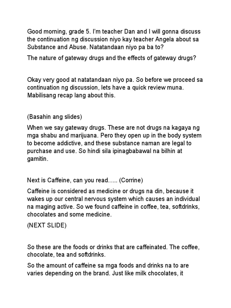 MAPEH (Substance and Abuse) Script | PDF | Caffeine | Cigarette